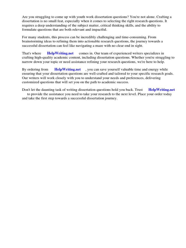 Youth Work Dissertation Questions Help | PDF | Thesis | Questionnaire