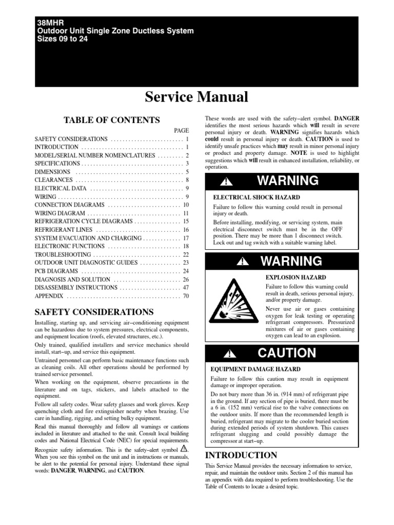 Carrier 38MHR Outdoor Unit Single Zone Ductless System | PDF ...