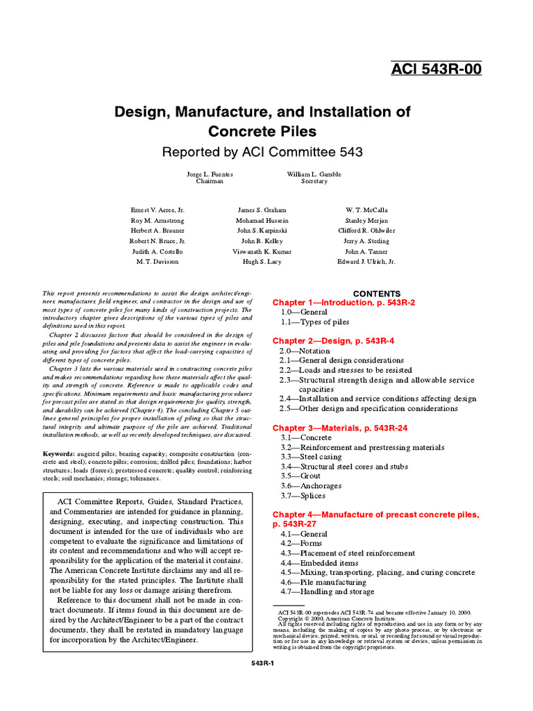 543R-00 Design, Manufacture, and Installation of Concrete Piles | PDF