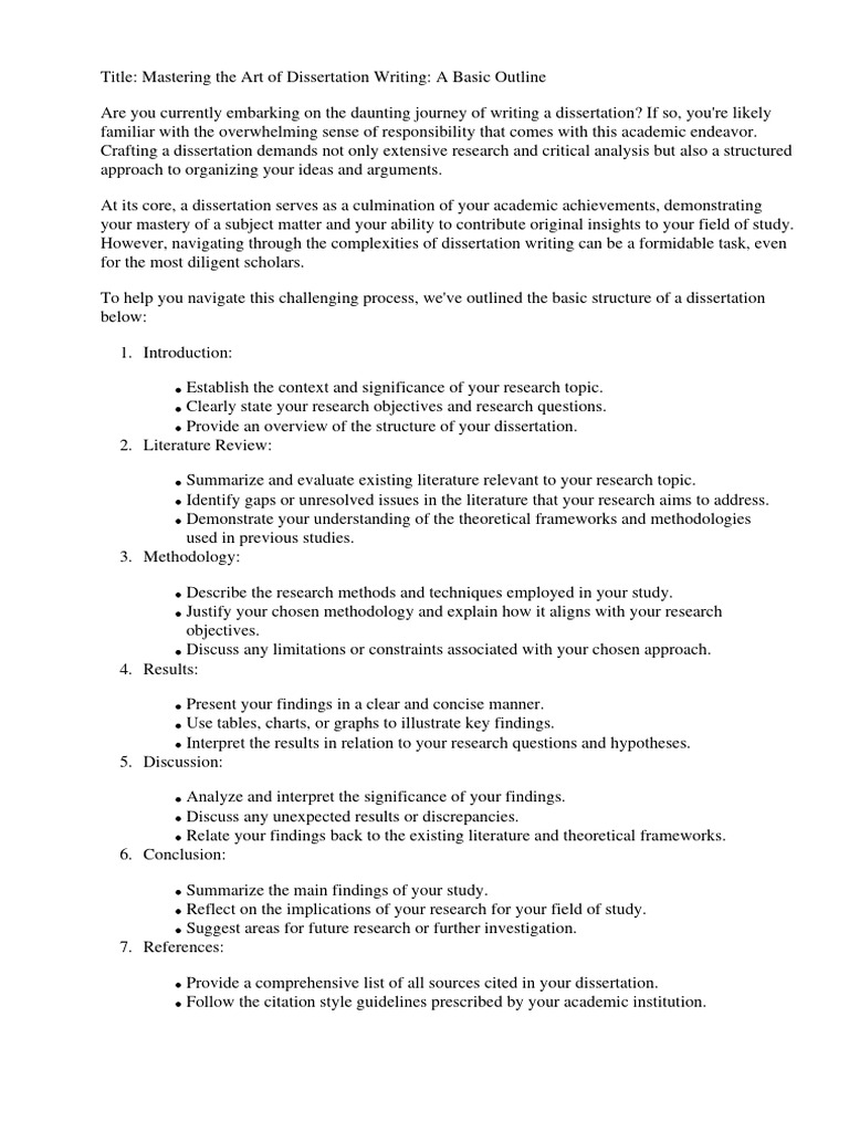 Basic Dissertation Outline | PDF | Thesis | Methodology