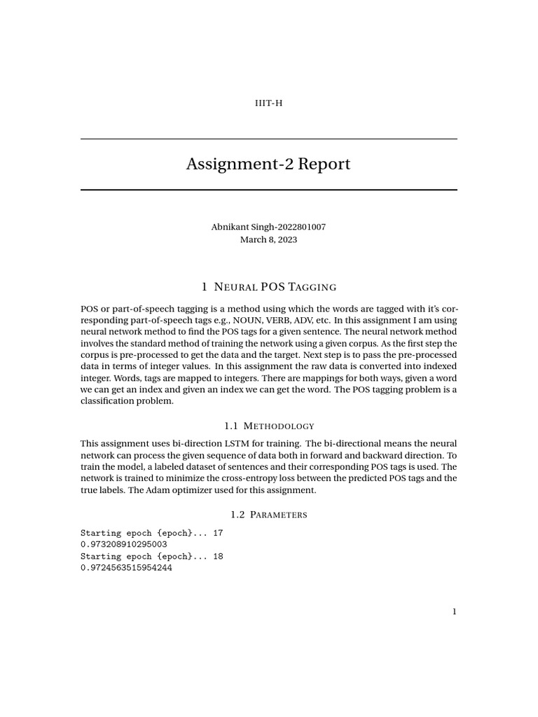 Assignment2 Report | PDF | Part Of Speech | Machine Learning