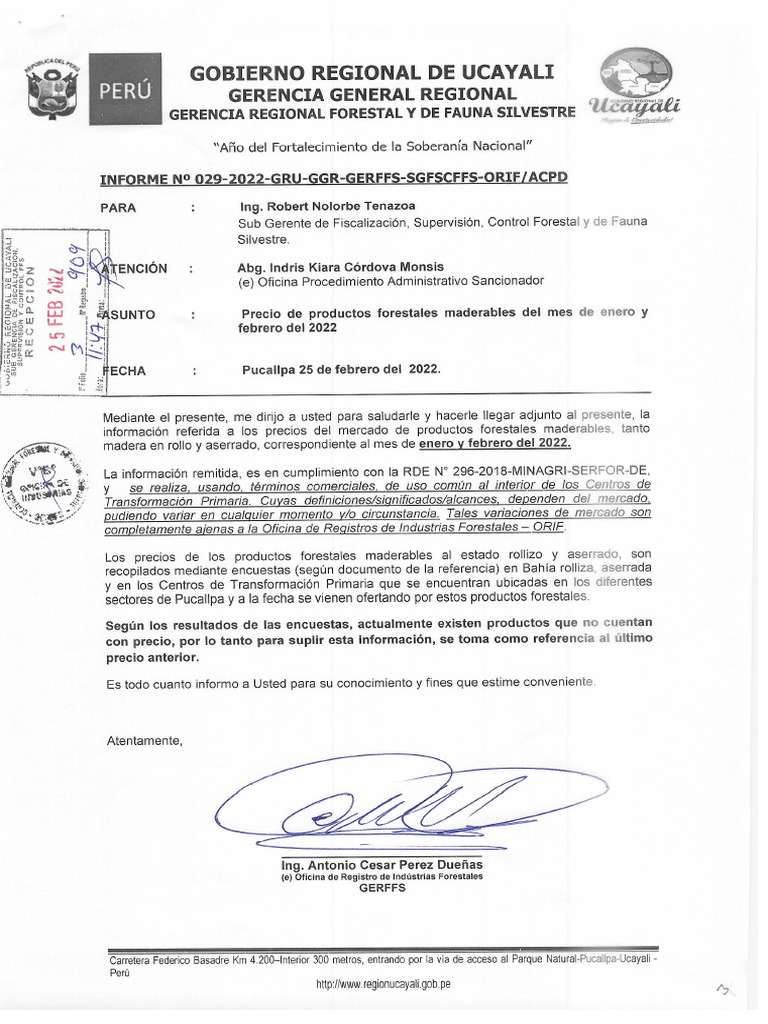 Informe N°029-2022-Gru-Ggr-Gerffs-Sgfscffs-Orif-Acpd | PDF