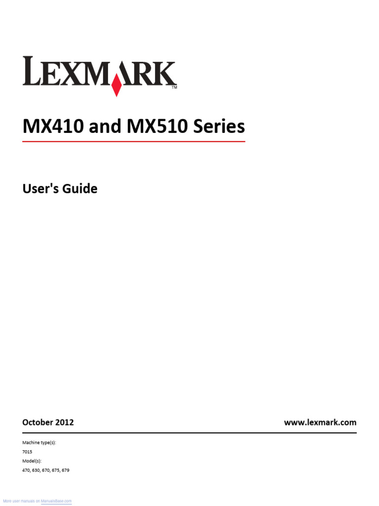 Lexmark MX410/510 User Guide | PDF | Printer (Computing) | Image Scanner