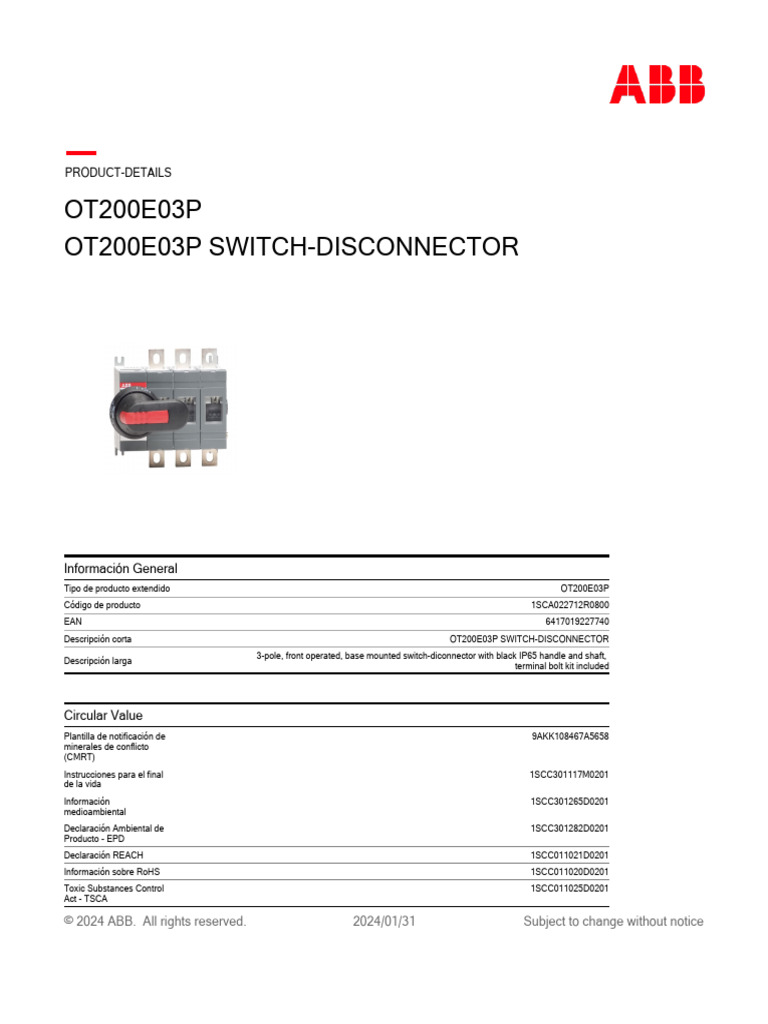 1SCA022712R0800 Ot200e03p | PDF | Cantidades fisicas | Electricidad