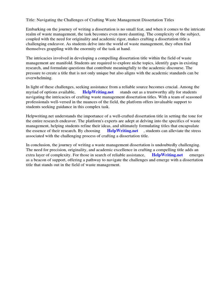 Waste Management Dissertation Titles | PDF | Waste Management | Waste