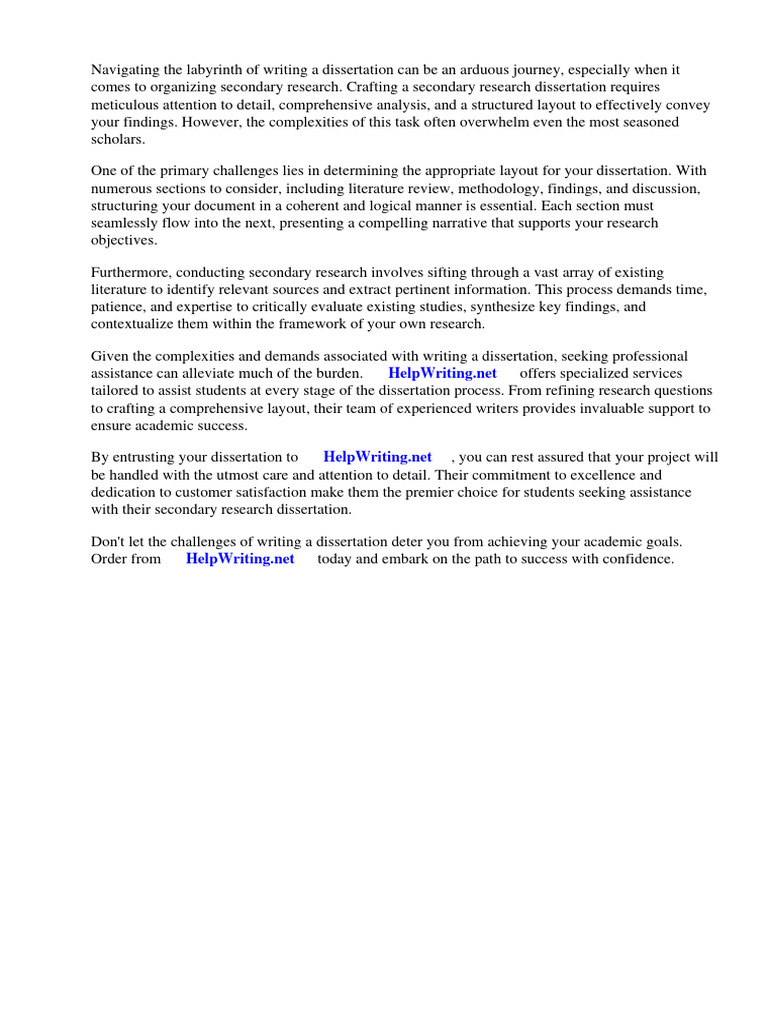 Secondary Research Dissertation Layout | PDF | Thesis | Information