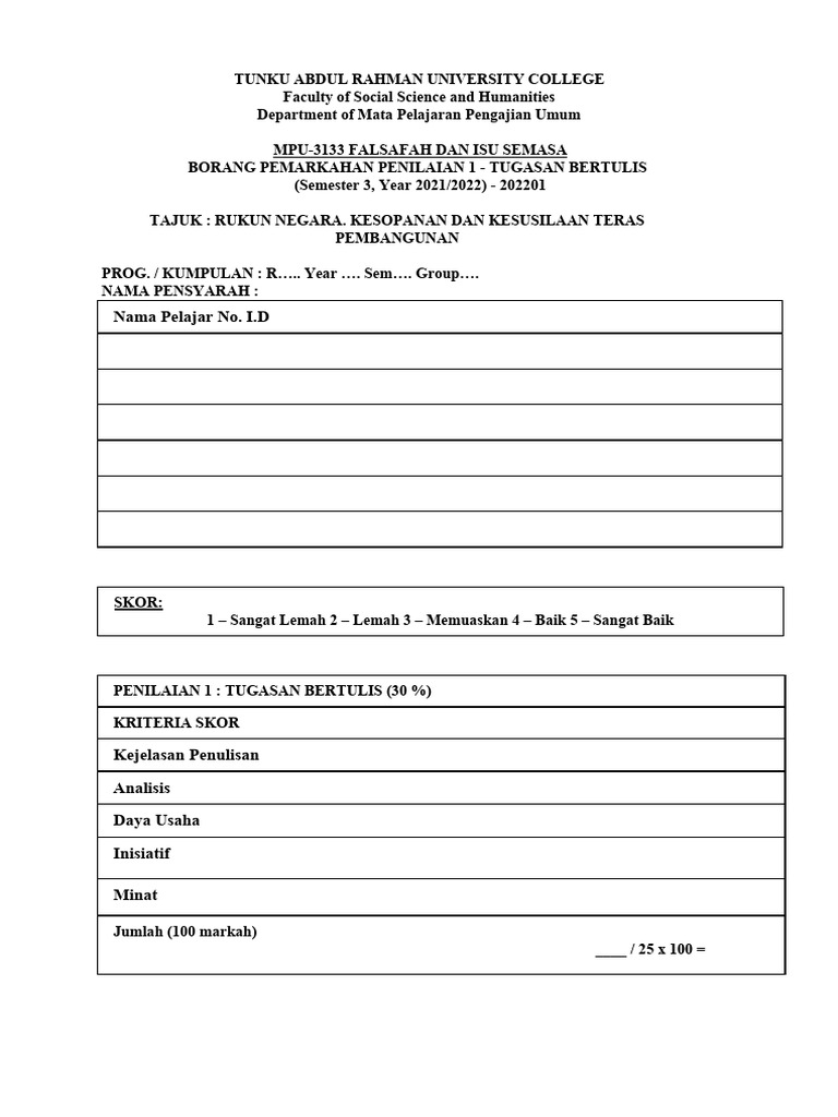MPU-3133 Contoh Tugasan Bertulis (Penilaian 1) 202209 | PDF