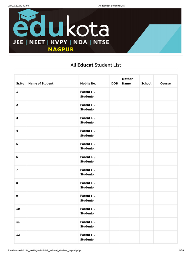 All Educat Student List | PDF