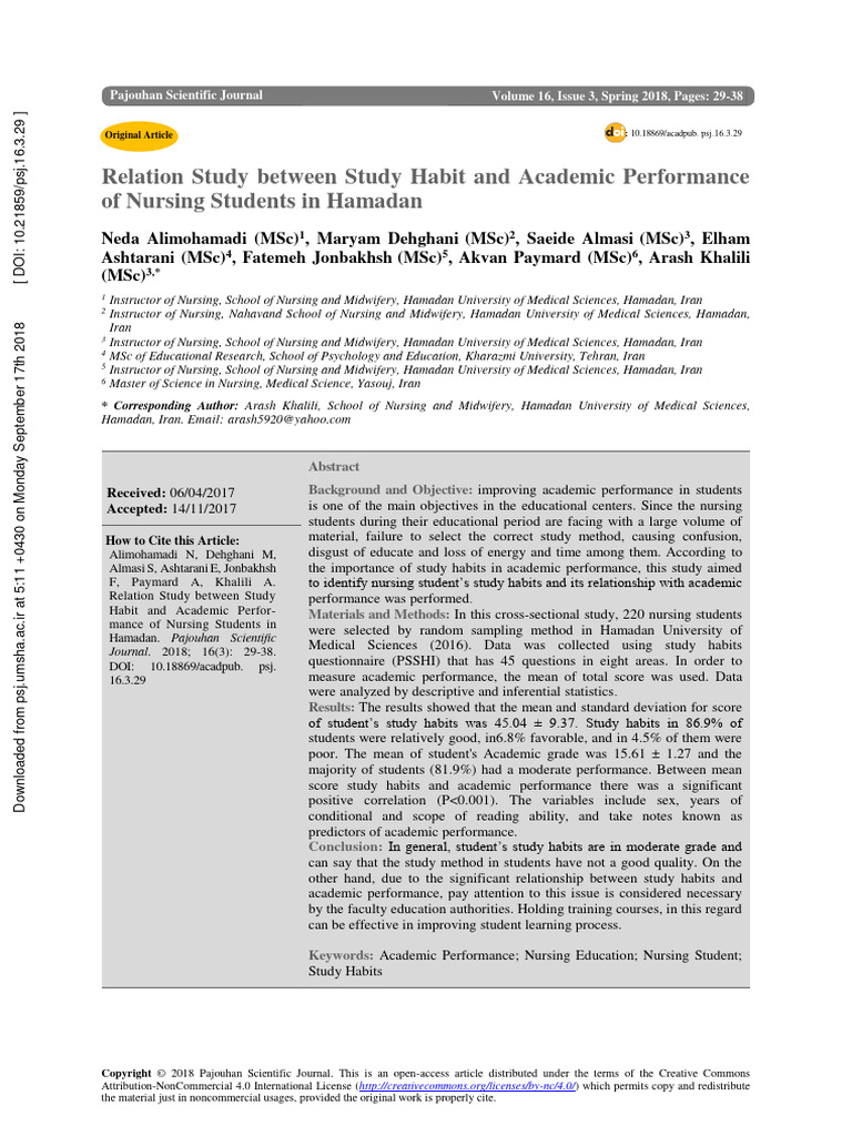 Relation Study Between Study Habit and Academic Pe | PDF | Science