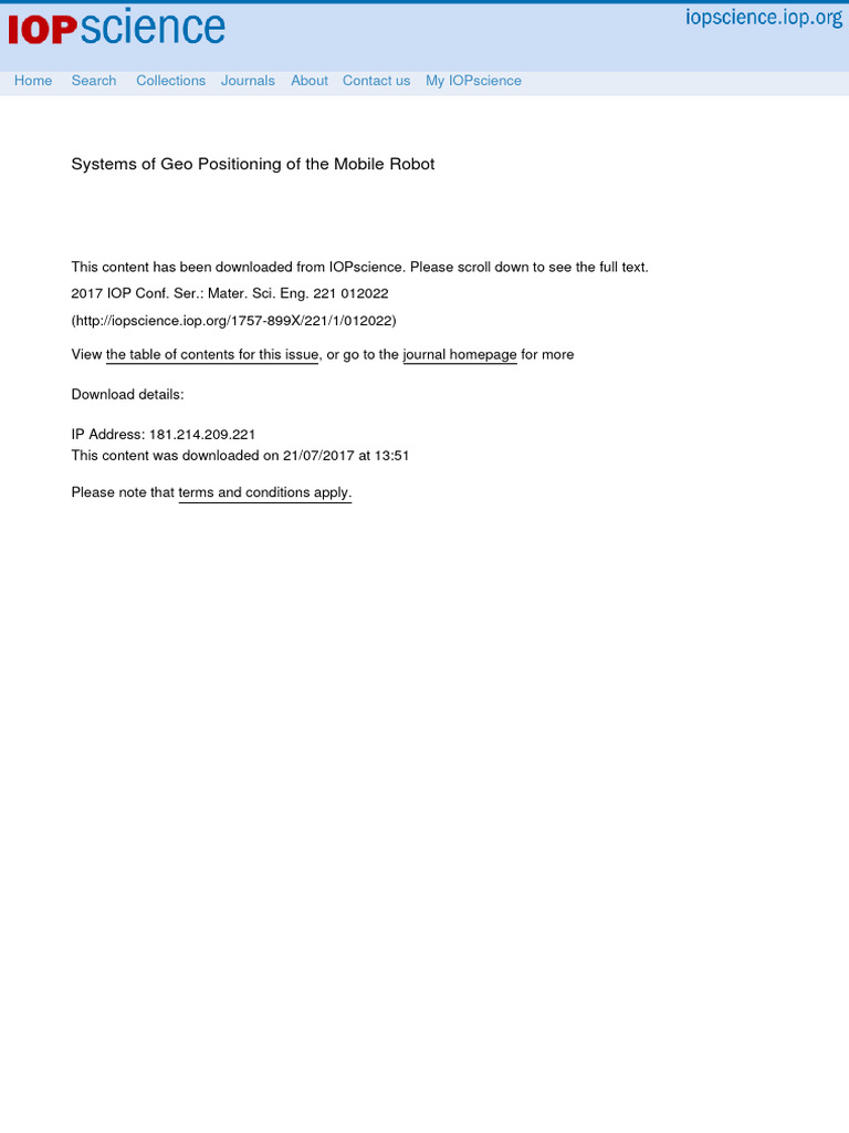 Systems of Geo Positioning of The Mobile Robot | PDF | Inertial ...