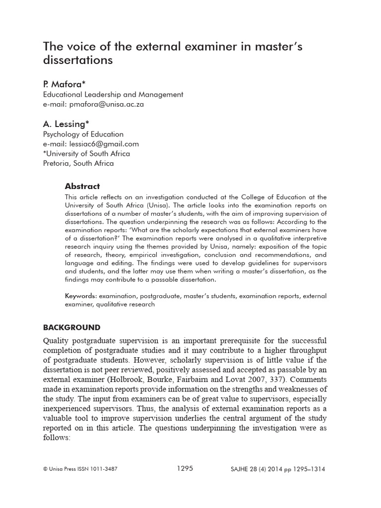 Mafora Lessing 2014 The Voice of The External Examiner in Master S ...