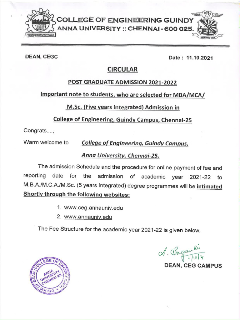 Fee Structure MCA | PDF