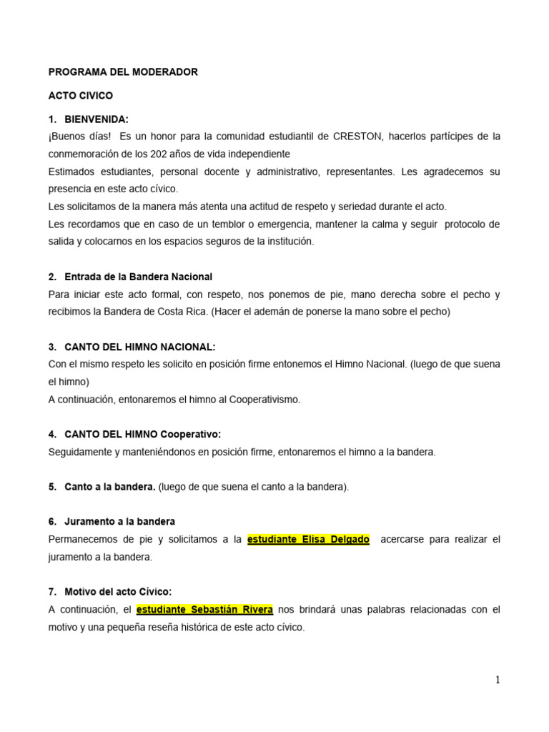 PROGRAMADELMODERADORacto 1 Septi | PDF