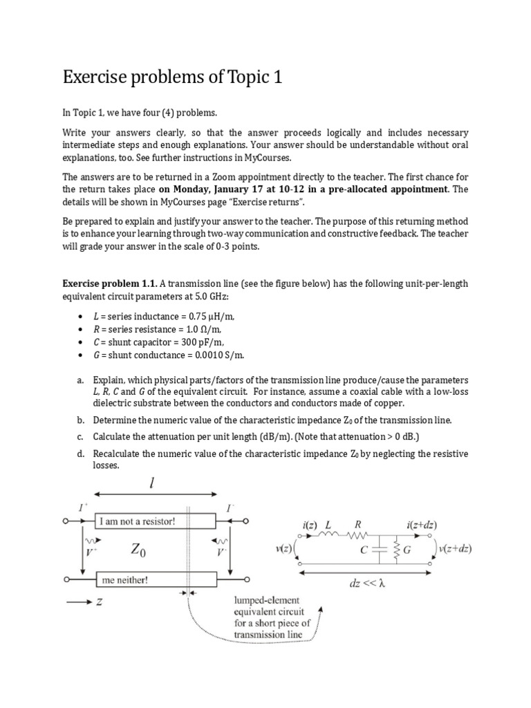 Transmission Line Exercise Problems | PDF | Transmission Line ...