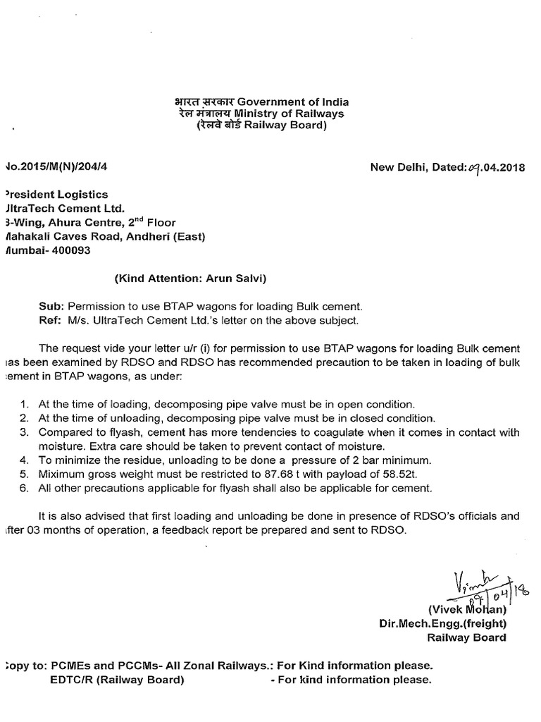 Permission-BTAP wagon for cement | PDF