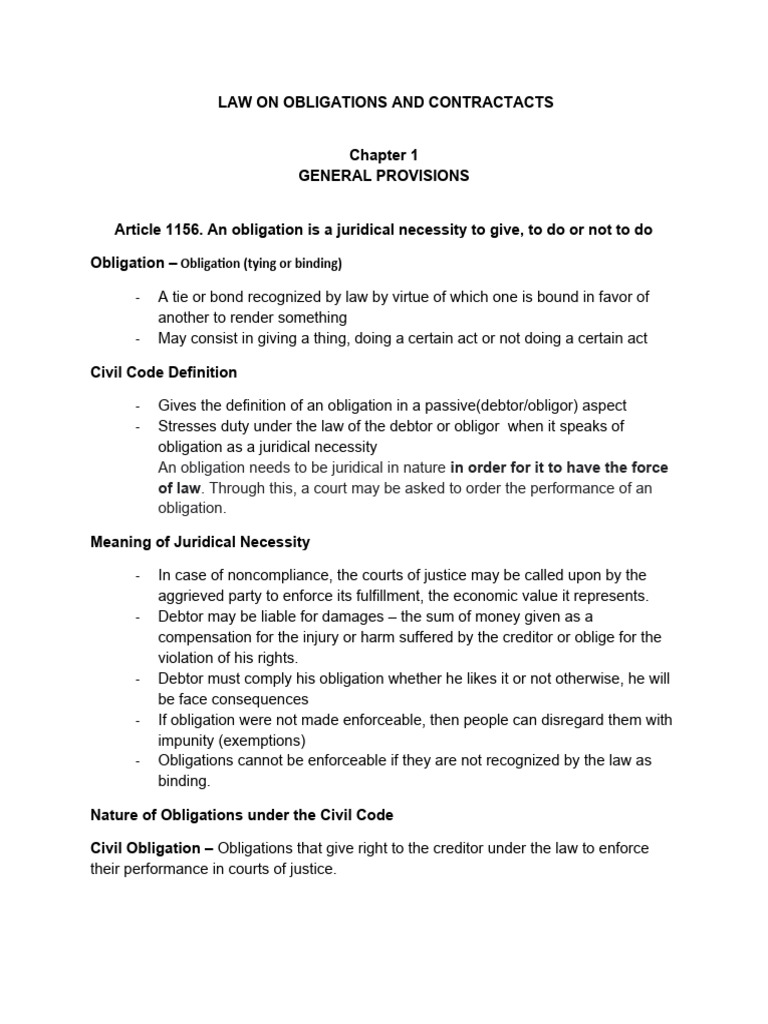 Oblicon Notes | PDF | Law Of Obligations | Legal Liability