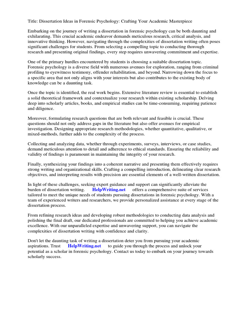 Forensic Psychology Dissertation Topics | PDF | Psychology | Forensic Science