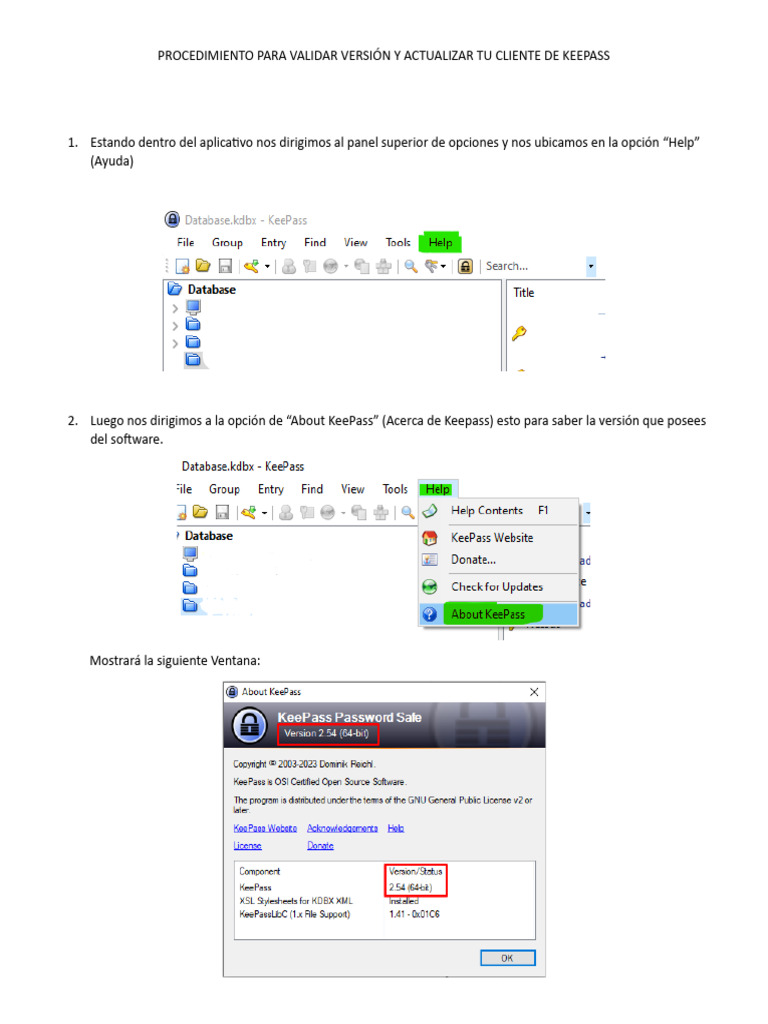 Procedimiento para Validar Versión y Actualizar Tu Cliente de Keepass | PDF