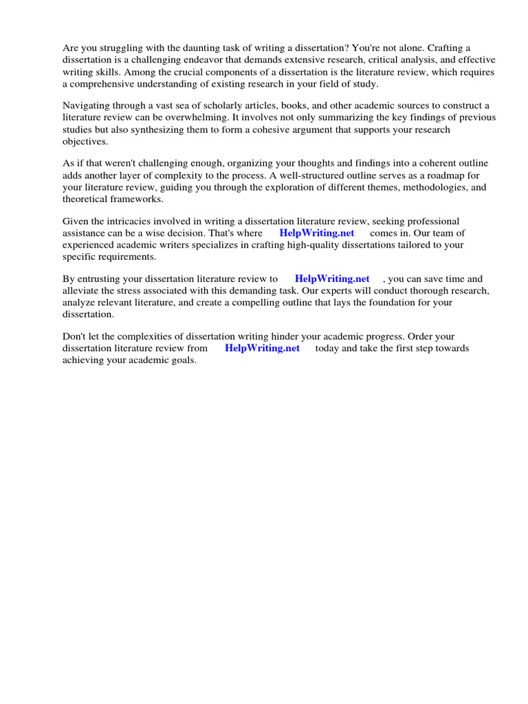 Sample Dissertation Literature Review Outline | Download Free PDF ...