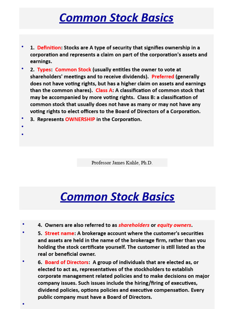 T4-Common Stock Basics | Download Free PDF | Dividend | Stocks