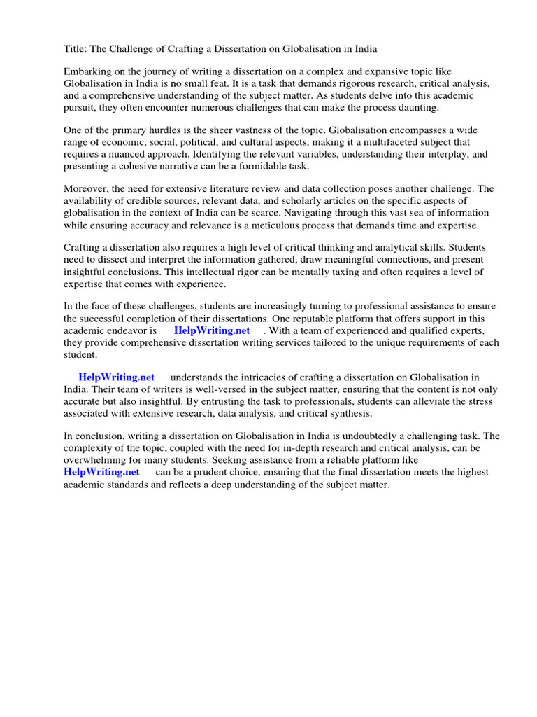 Dissertation On Globalisation in India | PDF | Globalization | Economies