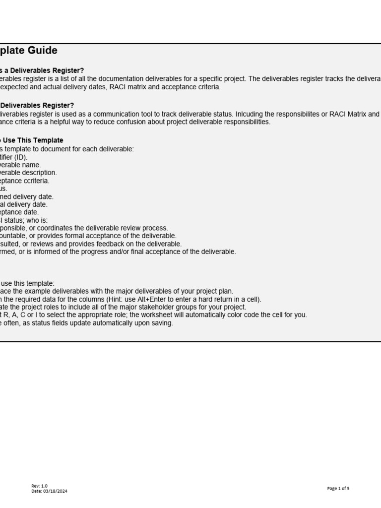 Deliverables Register Template Guide | PDF | Project Management ...