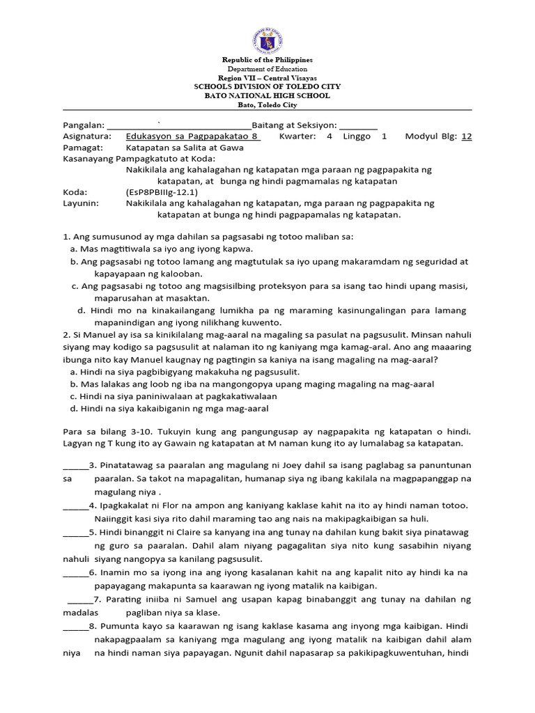 Esp Activity No.1 Quarter 4 | PDF