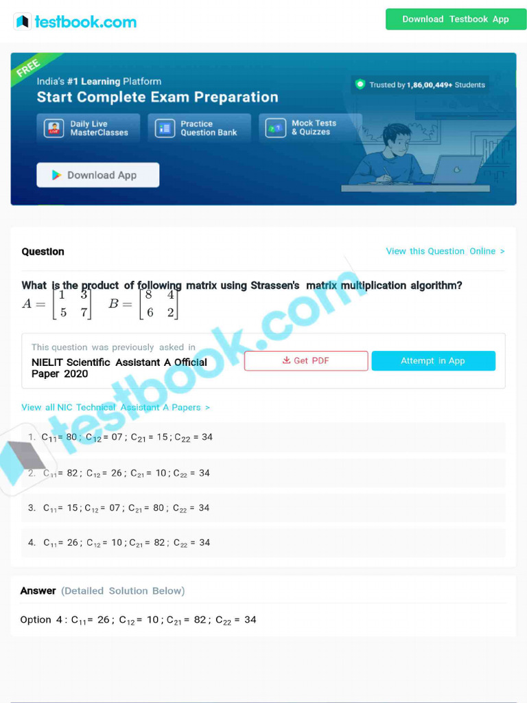 What Is The Product of Following Matrix Using Stra ...