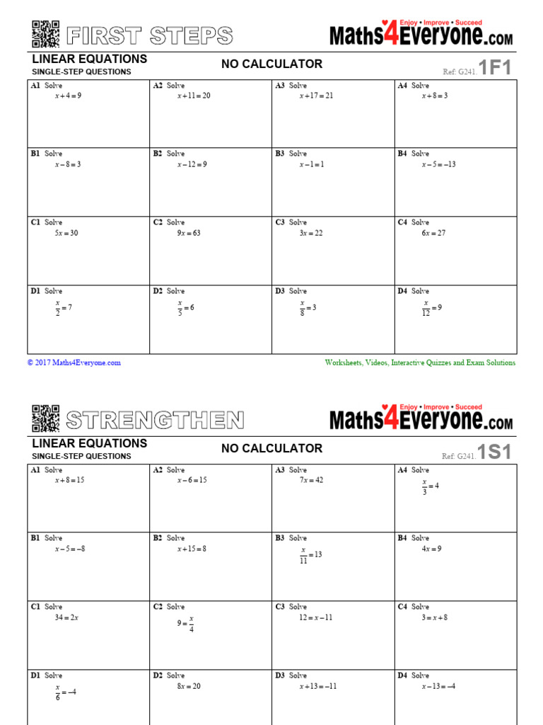 One Step Equations G7 Part 1 | PDF