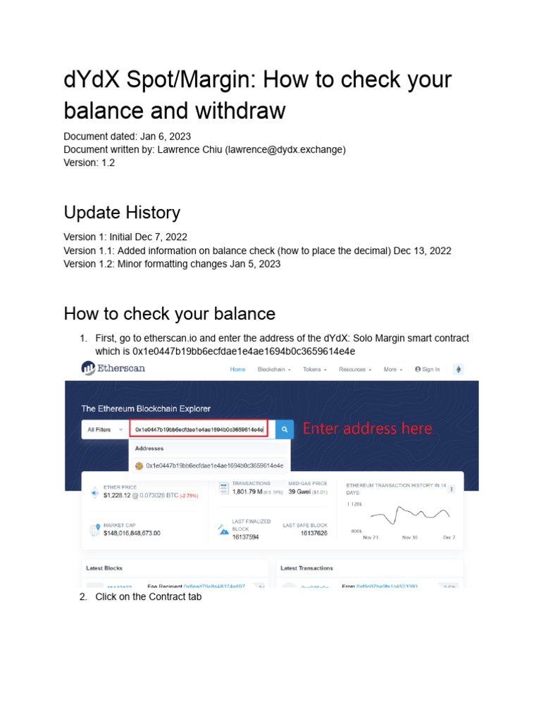 DYdX Spot-Margin - How To Check Your Balance and Withdraw | PDF
