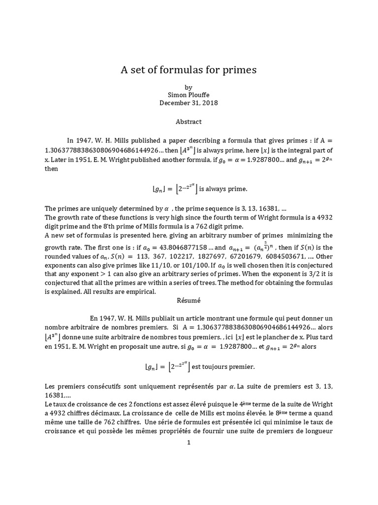 Formula For Primes | PDF | Nombre