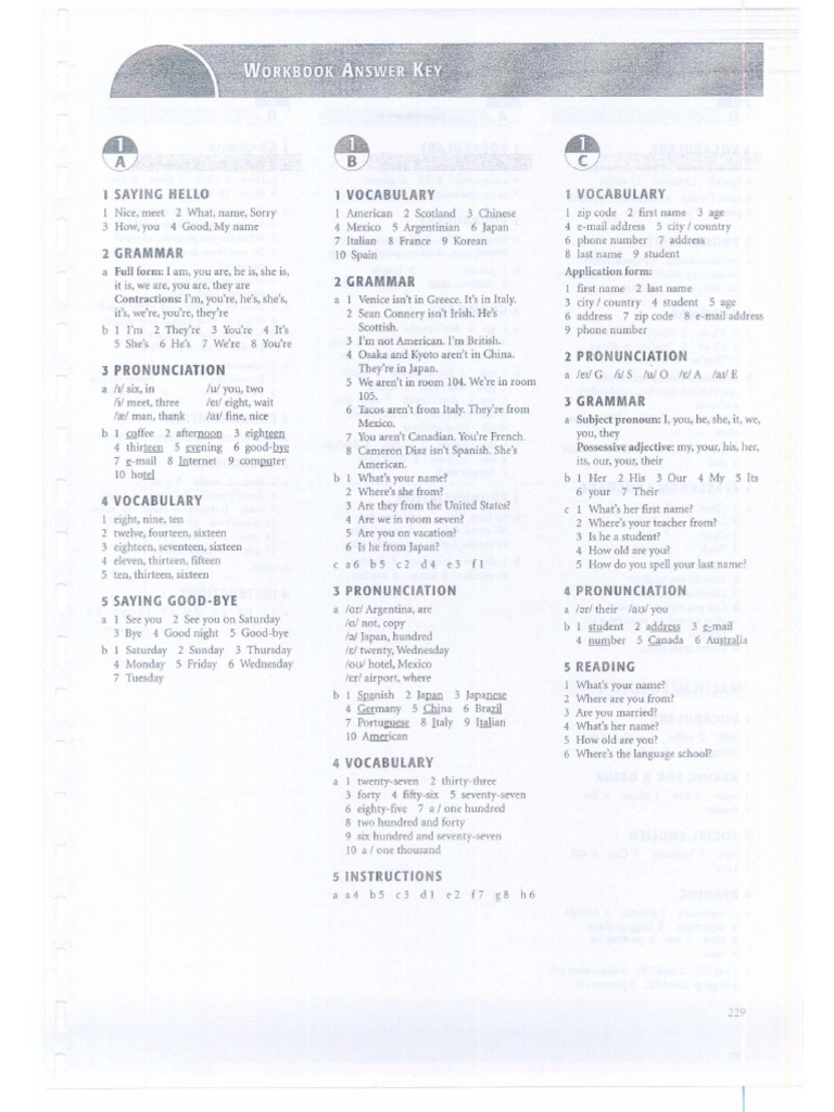 AEF1 Workbook Answer Key 1st Ed | PDF