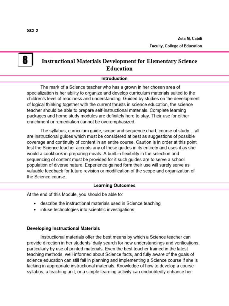 Sci 2 Module 8 | PDF | Learning | Teachers