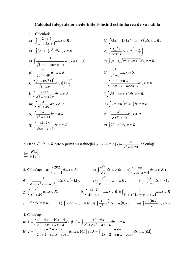 Metoda Schimbarii de Variabila Pentru Integrale Nedefinite | PDF