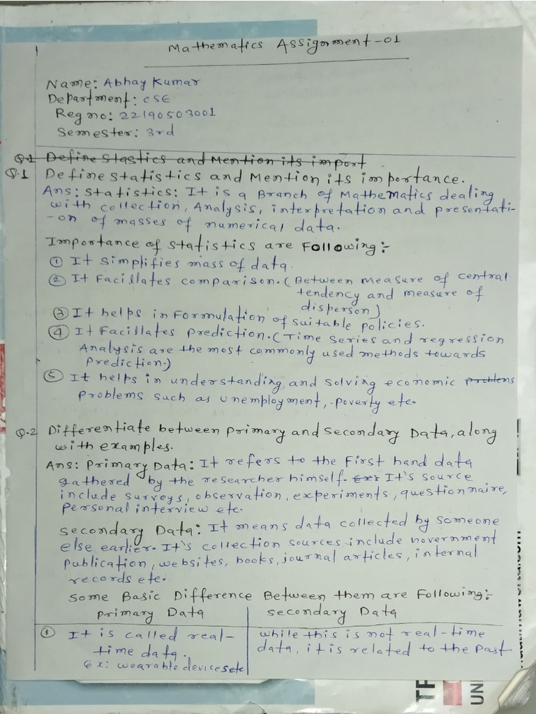 mathematics assignment 1 | PDF