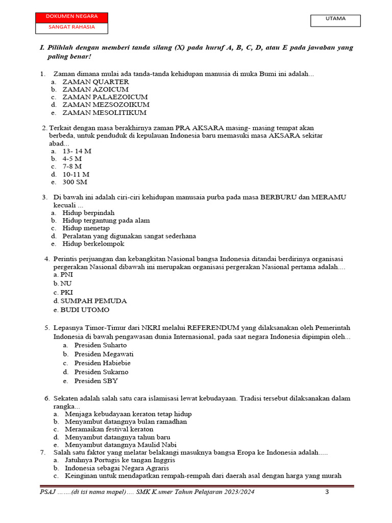 Soal Psaj Utama Sejin 2024.baru | PDF