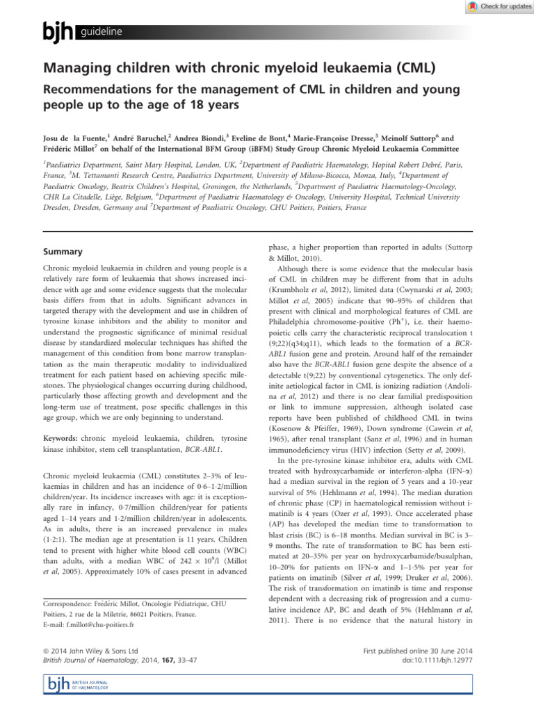 BR J Haematol - 2014 - Fuente - Managing Children With Chronic Myeloid Leukaemia CML | PDF ...