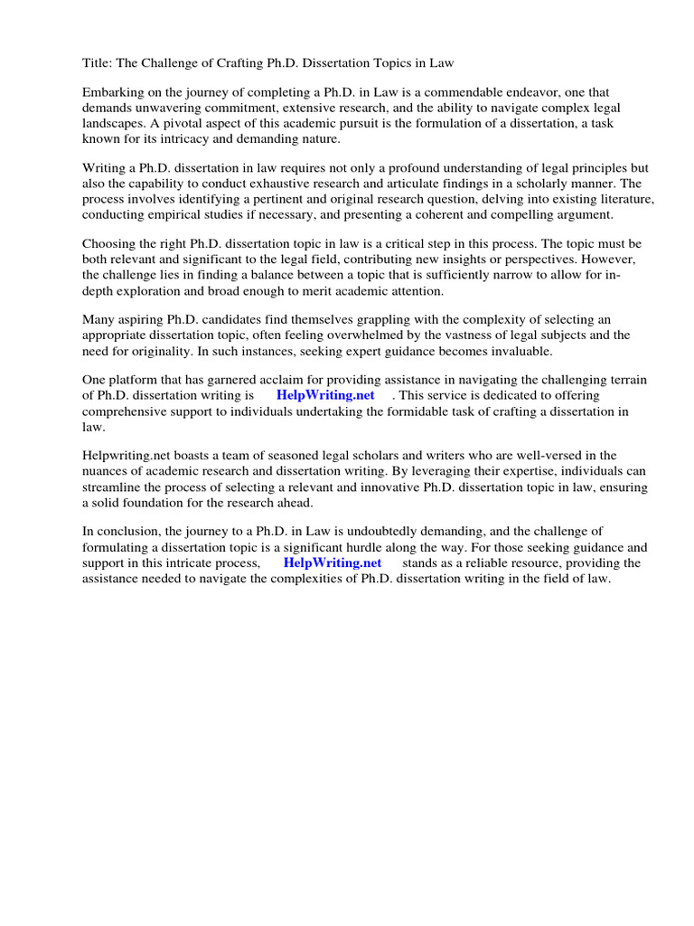 PHD Dissertation Topics in Law | PDF | Thesis | Doctor Of Philosophy