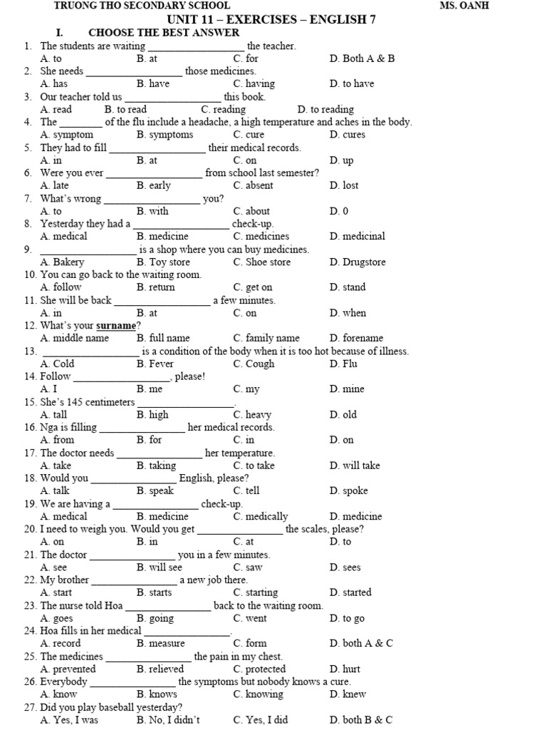 Unit 11 Exercise Pdf Medicine Clinical Medicine