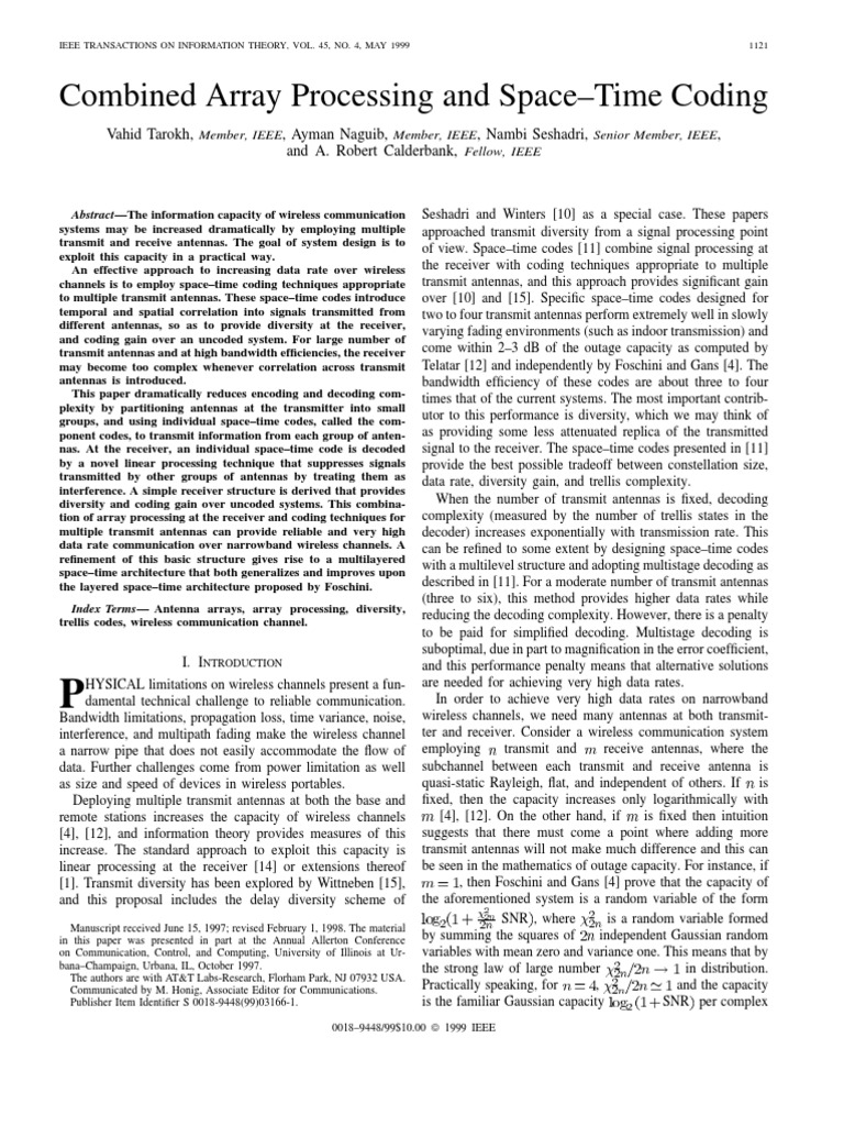 Combined Array Processing and Space-Time Coding | PDF | Antenna (Radio) | Transmitter