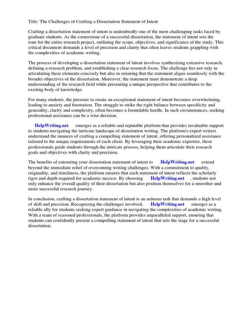 Dissertation Statement of Intent | PDF | Thesis | Curriculum