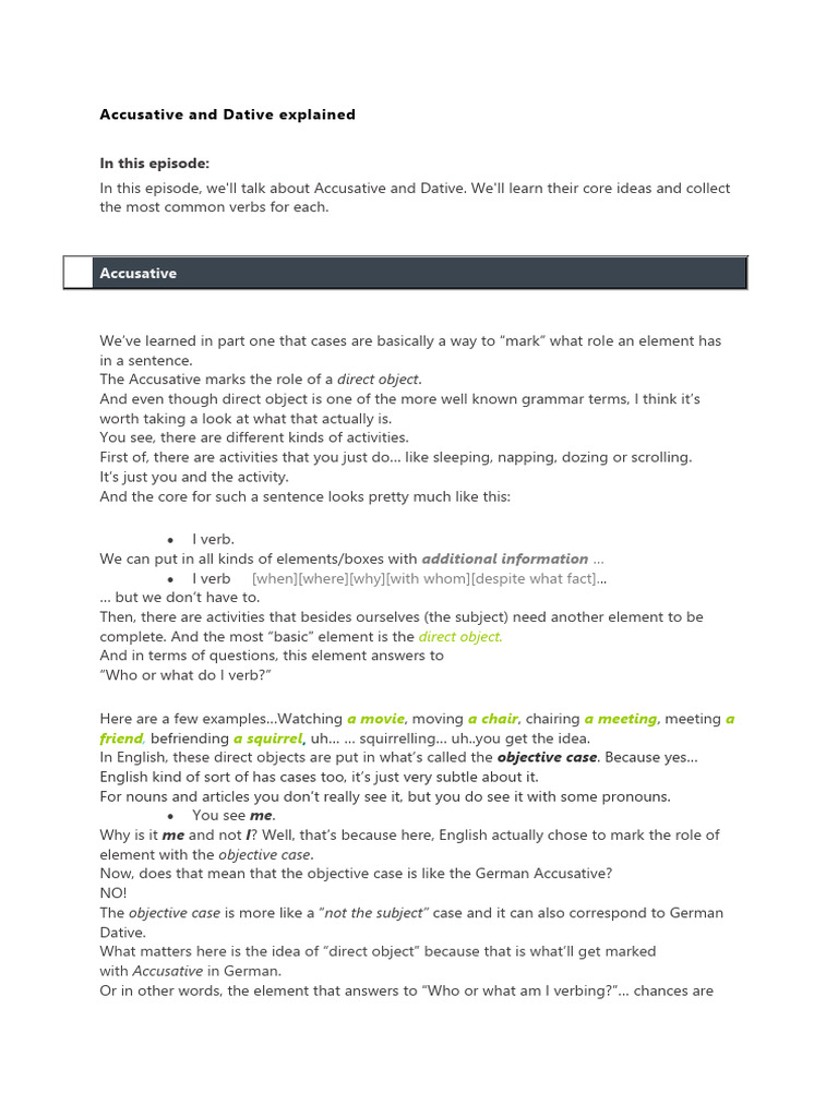 Accusative and Dative Explained | PDF | Semantics | Morphology