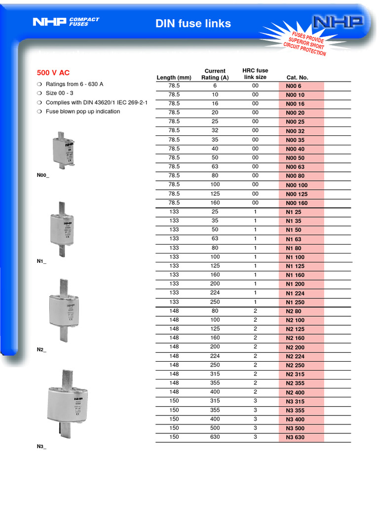 NHP DIN Fuse Links | PDF | Fuse (Electrical) | Manufactured Goods