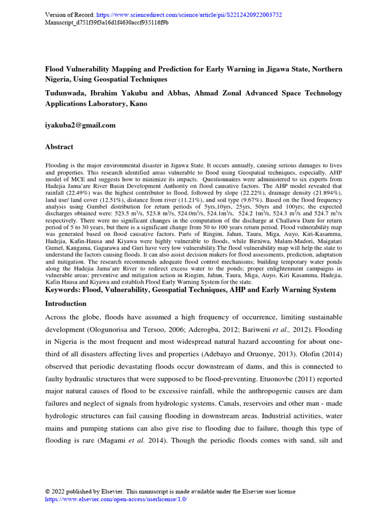 Flood Vulnerability Mapping in Jigawa | PDF | Flood | Geographic ...