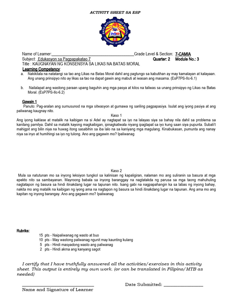 ESP7 Q2 MOD3 Revised ACTIVITY SHEET | PDF