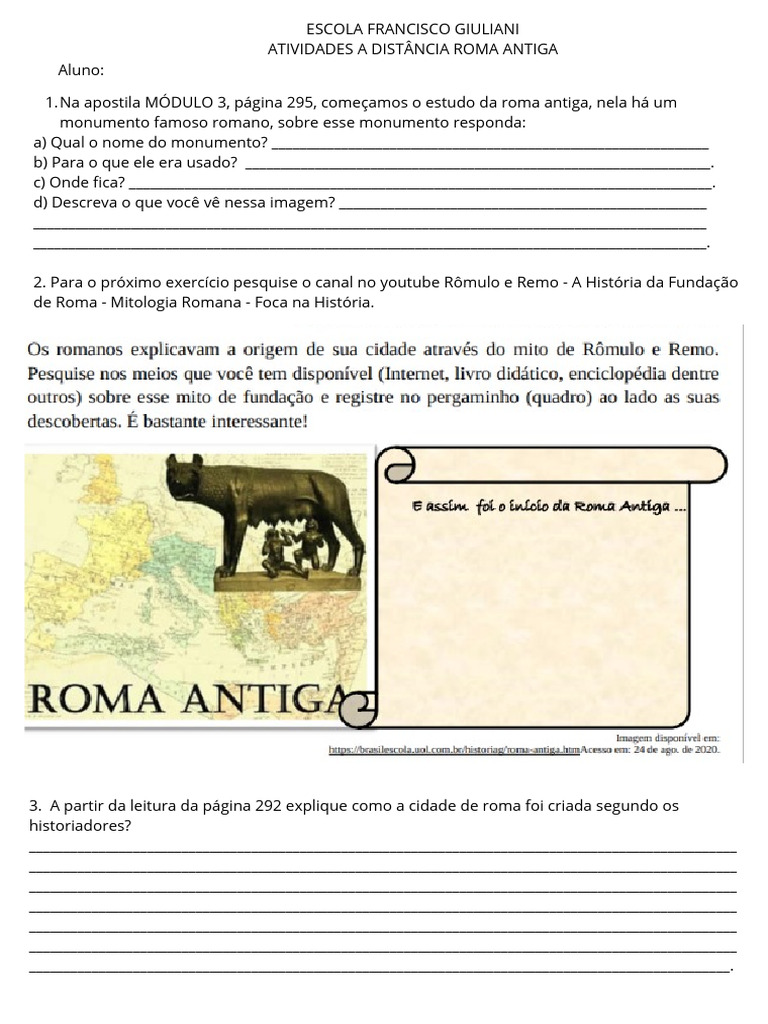 Trabalho Adaptado 6o Ano Romanos | PDF | Roma Antiga | Roma