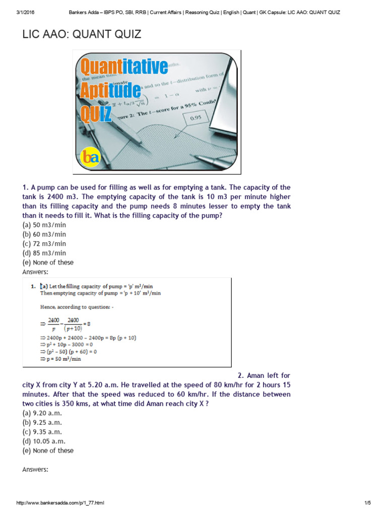 Lic Aao: Quant Quiz: (A) 50 M3/min (B) 60 M3/min (C) 72 M3/min (D) 85 ...