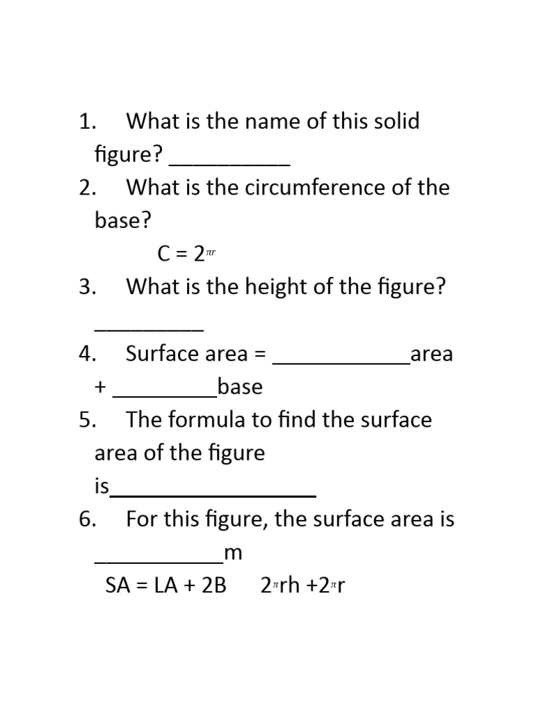 Solid Figures Surface Area Formulas | PDF