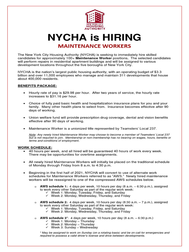 Nycha Is Hiring Mws Oct 2020 | PDF | Employment | Background Check