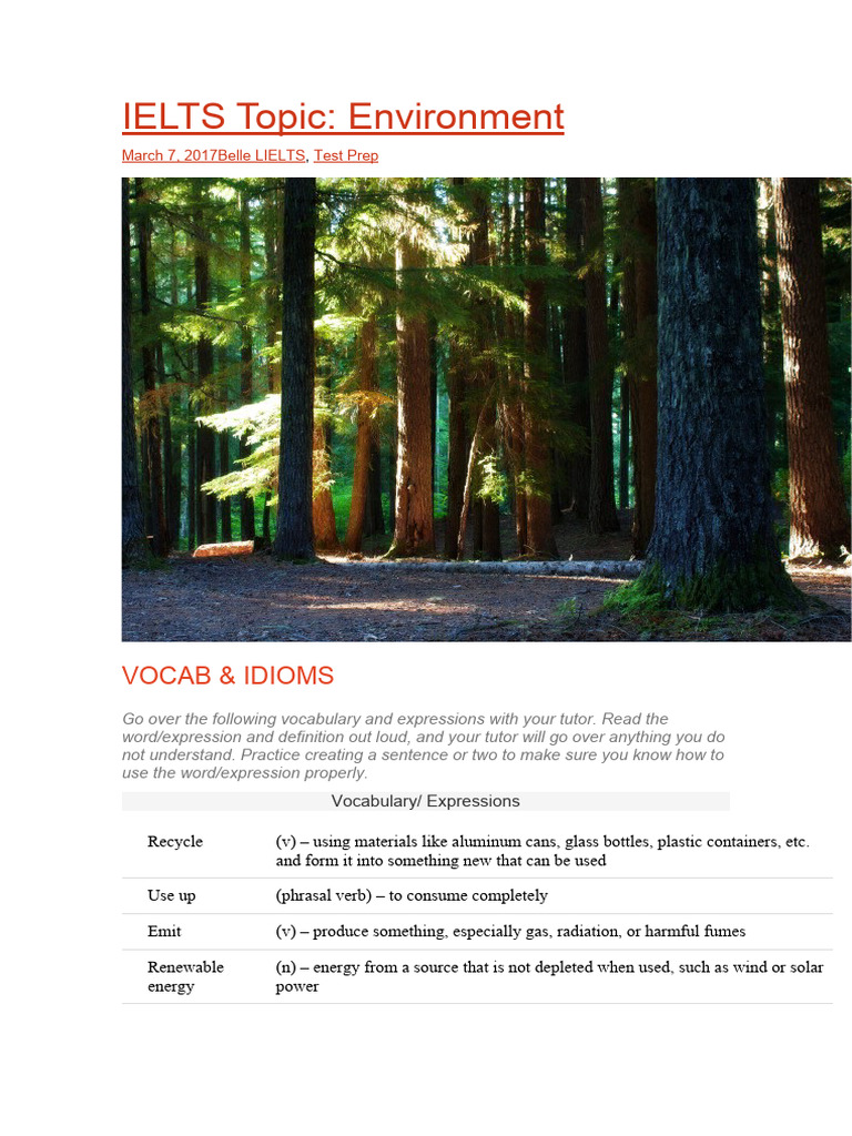 IELTS Speaking Environment | PDF | Air Pollution | Waste